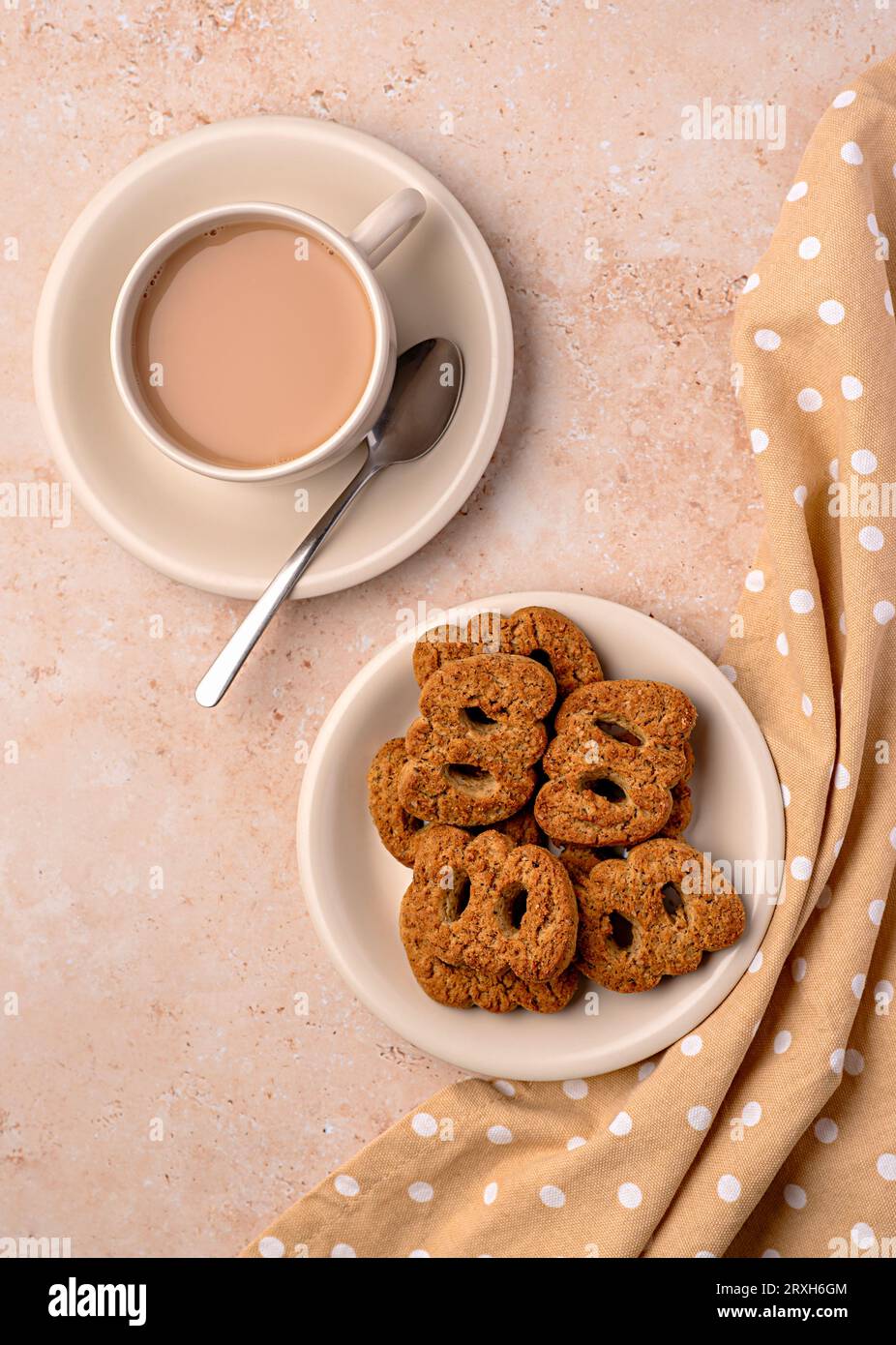 Food photography of tea with milk; coffee; cappuccino; shortbread ...