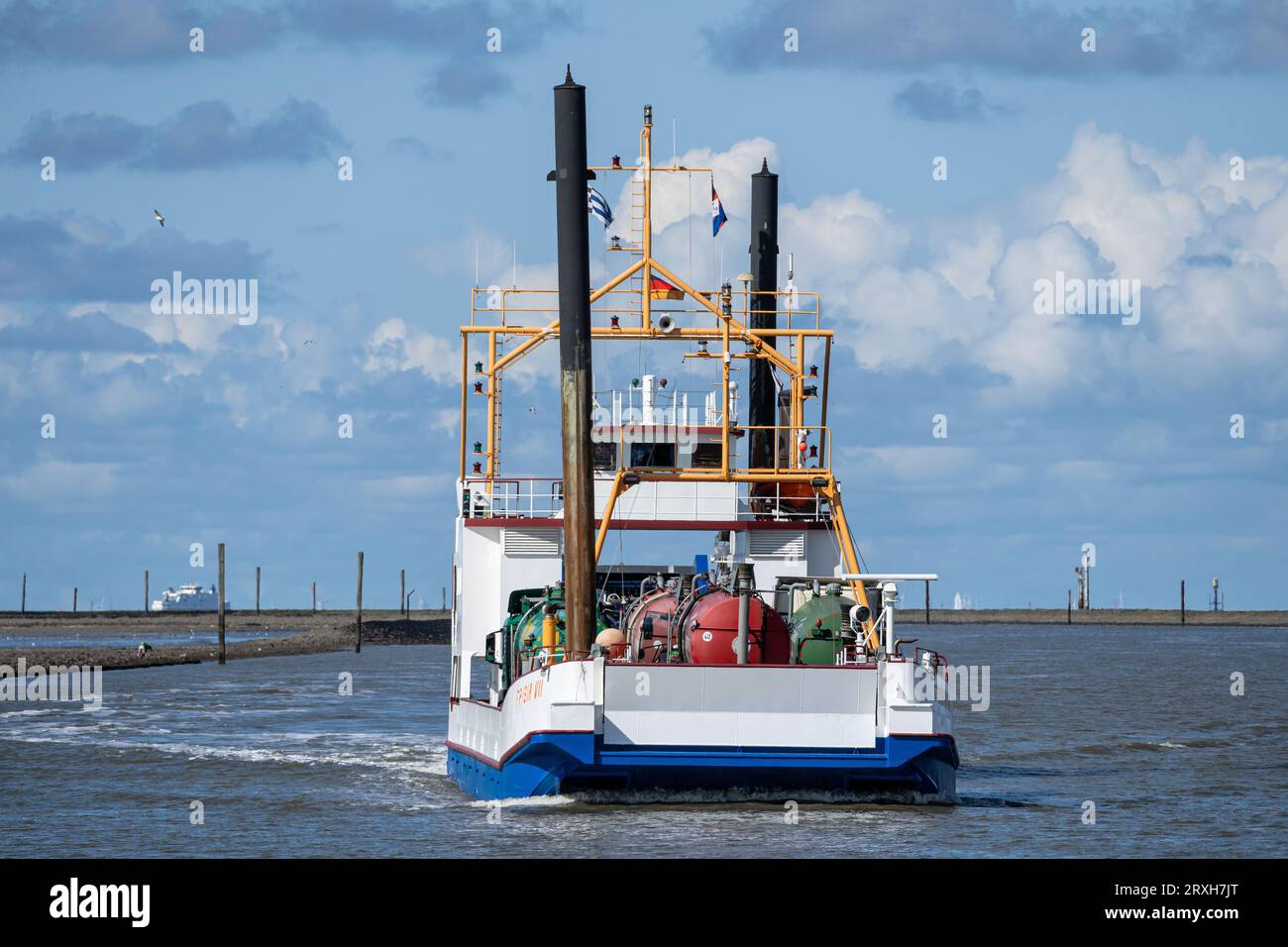 landing ship ‘Frisia VII’ in the port of Norddeich, Germany Stock Photo ...