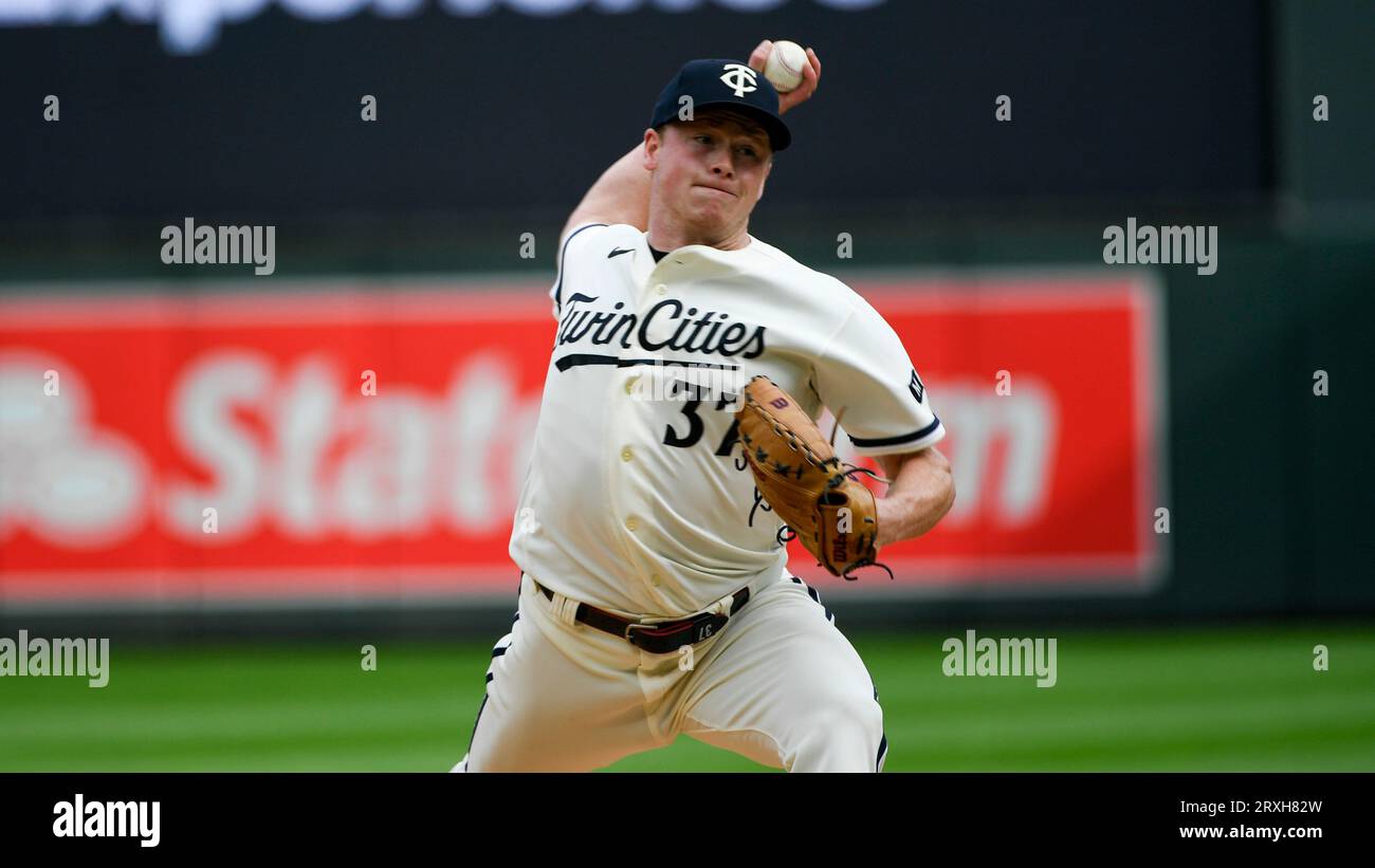 Minnesota Twins pitcher Louie Varland throws against the Los Angeles ...