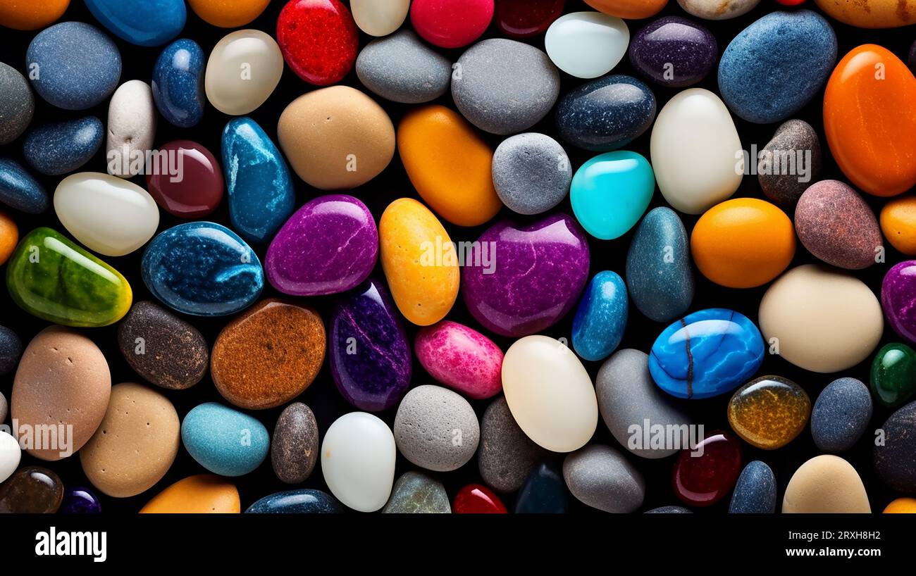 Bright background of colored stones. River pebbles. 3d render Stock ...