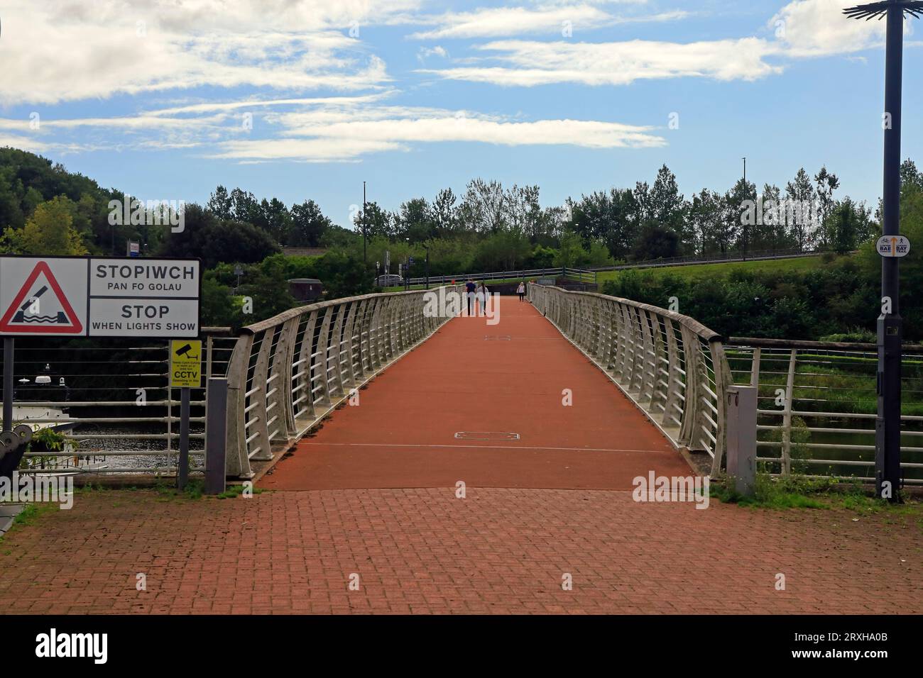 Bont y Werin pedestrian and cyclists bridge across the Ely river near ...