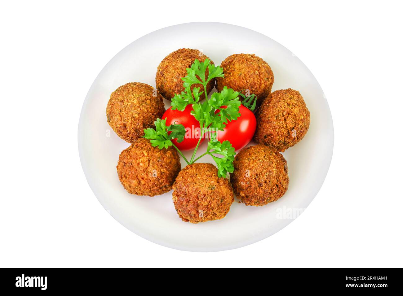 falafel on the plate isolated on white background. Top view. Flat lay ...