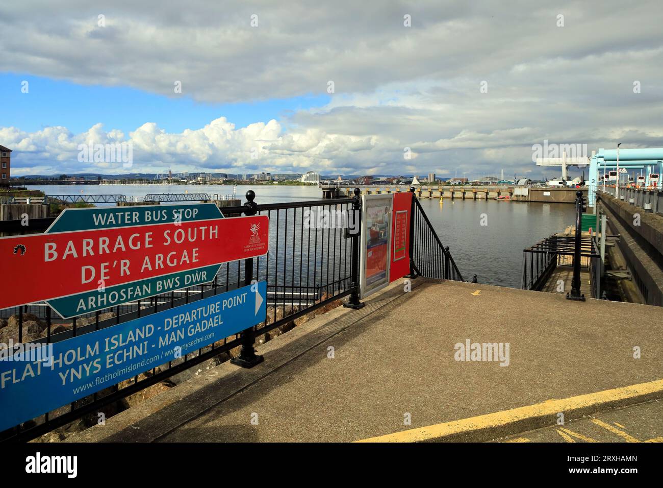 Signs for Water Bus Stop, on the Cardiff Barrage - Departure Point for ...