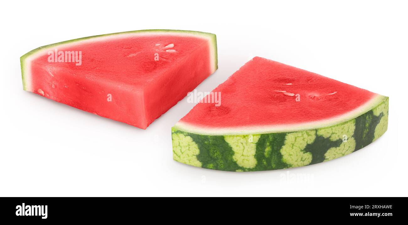 Red seedless watermelon slices isolated on white background with full ...