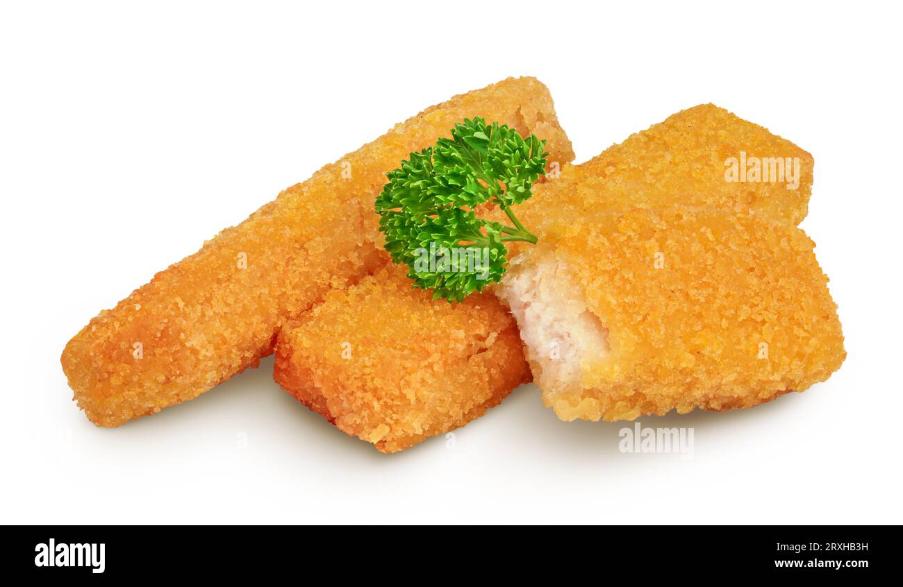 Fish finger or stick isolated on white background with full depth of ...