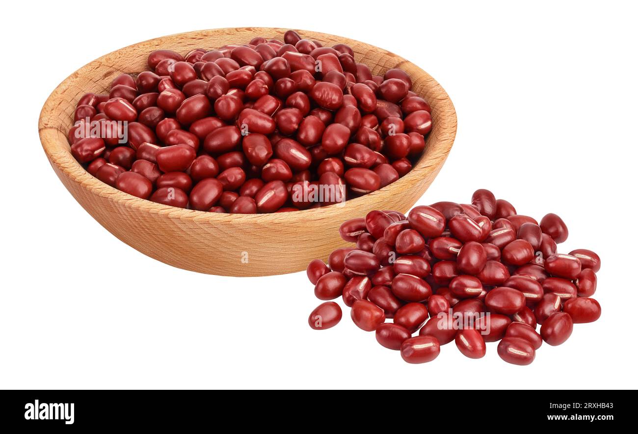 Red adzuki beans in wooden bowl isolated on white background Stock ...