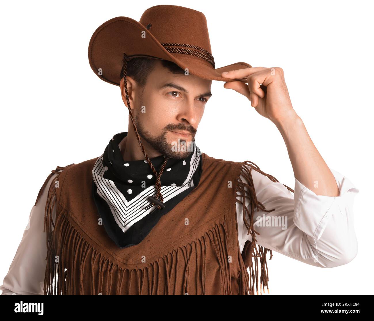 Handsome cowboy on white background, c Stock Photo - Alamy