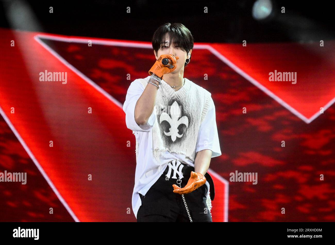 Han from 3RACHA performs during the Global Citizen Festival on Saturday ...