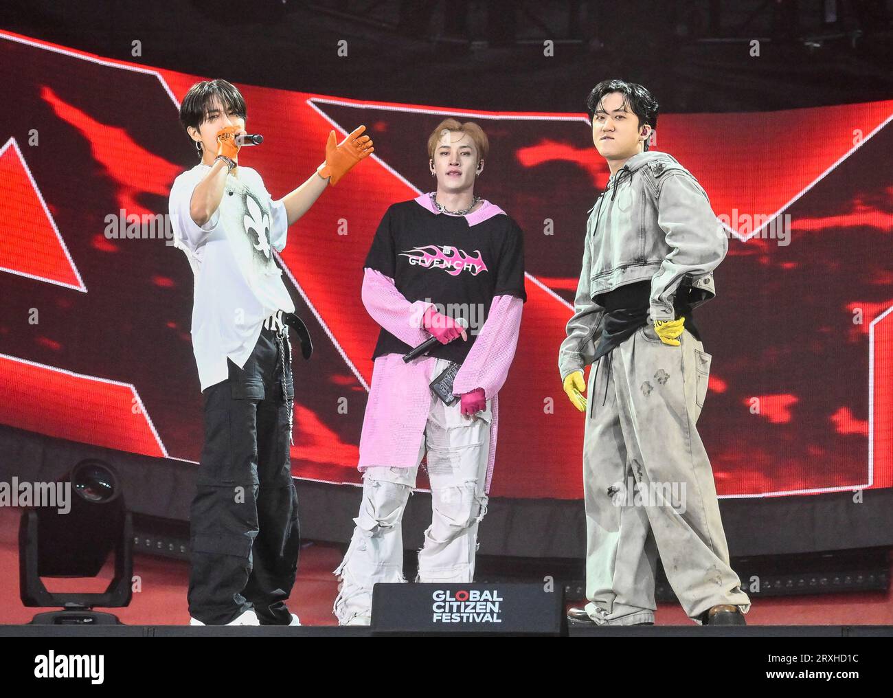 Han, from left, Bang Chan and Changbin from 3RACHA perform during the ...