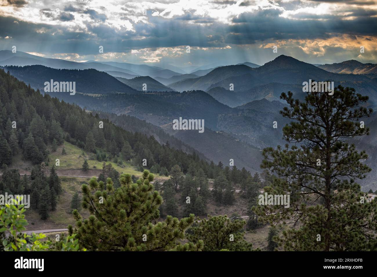 Dramatic view into the distance across rows of hills looking west from ...