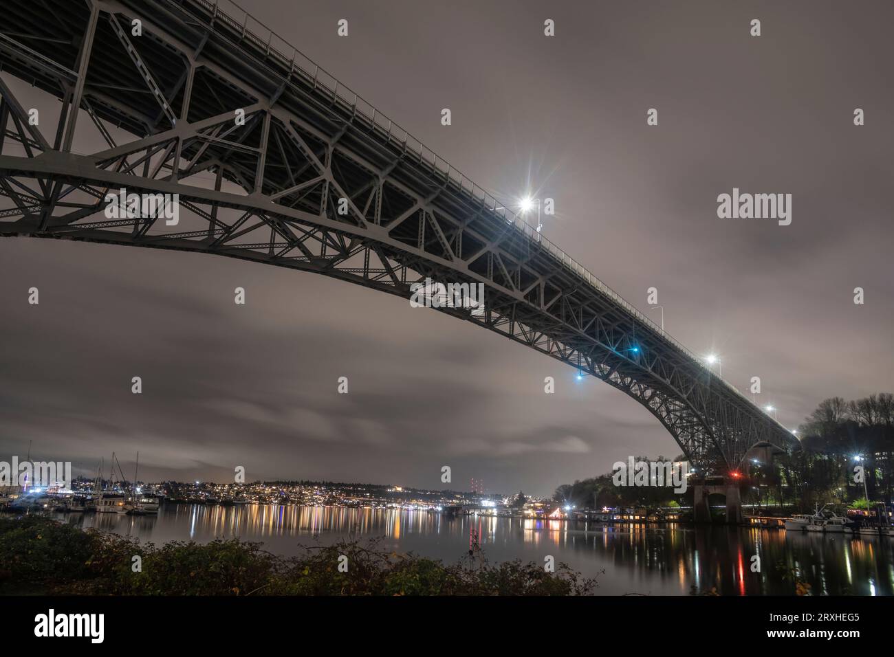 A rainy night view up Fremont Cut and across Lake Union to Eastlake ...