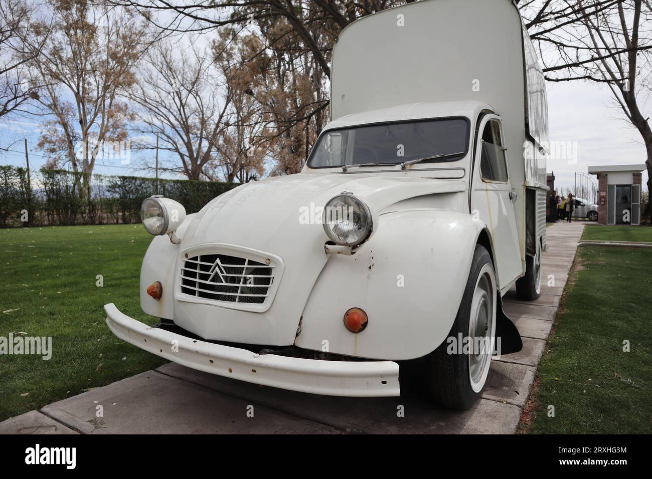 Nice Classic Citroen 2cv gray van on a garden Stock Photo - Alamy
