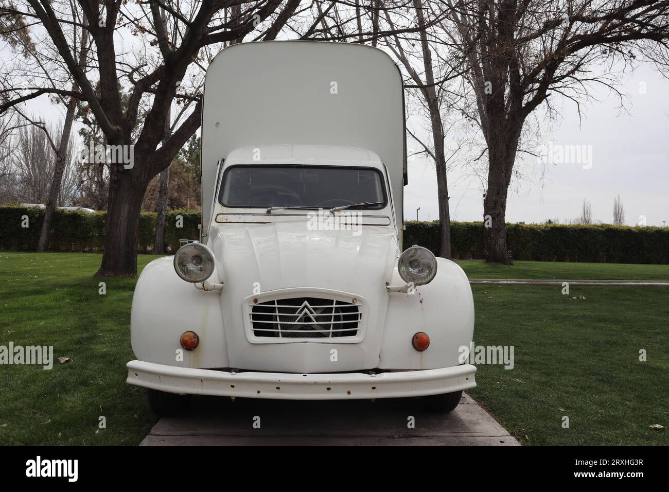 Nice Classic Citroen 2cv gray van on a garden Stock Photo - Alamy