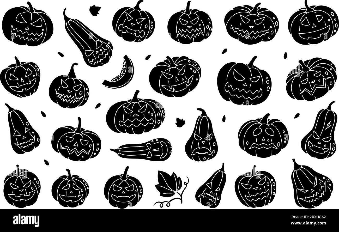 Halloween pumpkins scary faces set. Autumn halloween pumpkins faces ...