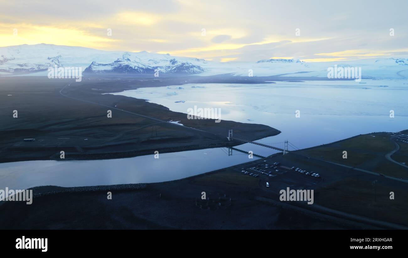 Aerial view of arctic black sand beach in iceland, nordic ocean shore ...