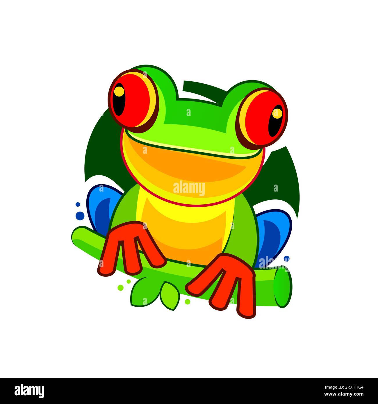 Cute green frog cartoon character isolated on white background Stock ...