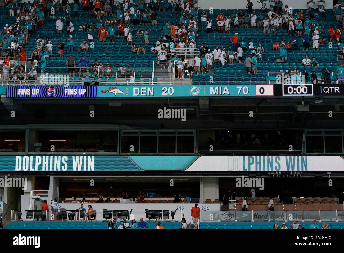 The scoreboard is shown after an NFL football game between the Miami ...