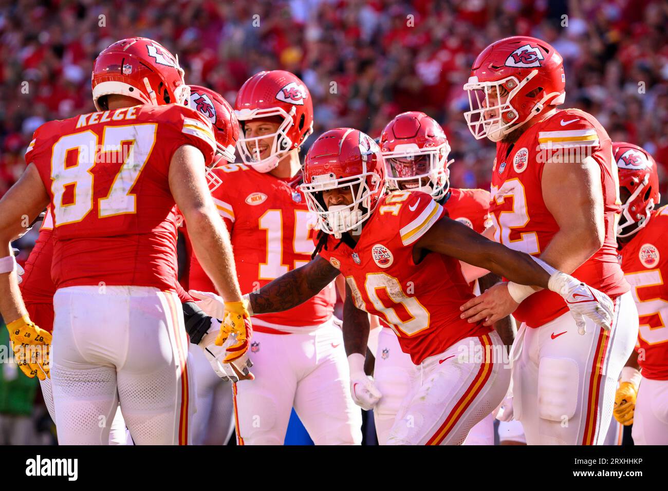 Kansas City Chiefs running back Isiah Pacheco (10) celebrates his ...
