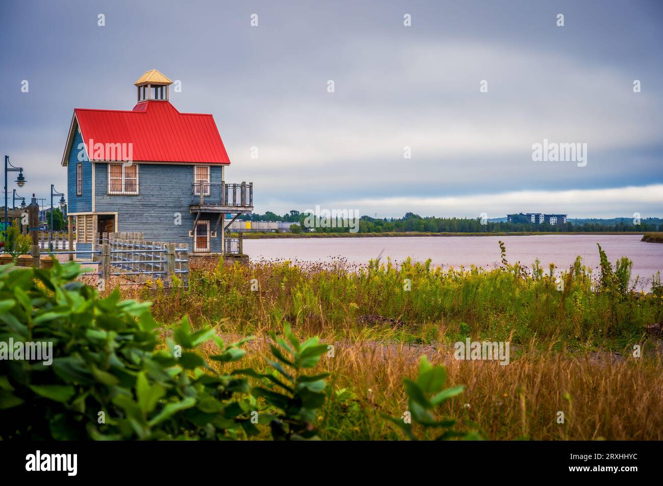 Petitcodiac River with dramatic sky, Bore Park, Moncton, New Brunswick ...