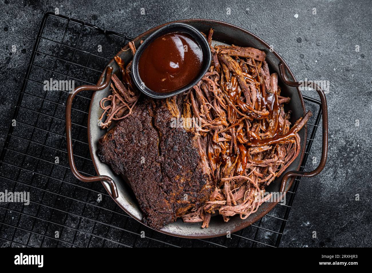 Slow Cooked Pulled Beef, Traditional meat rubbed with spices and smoked ...