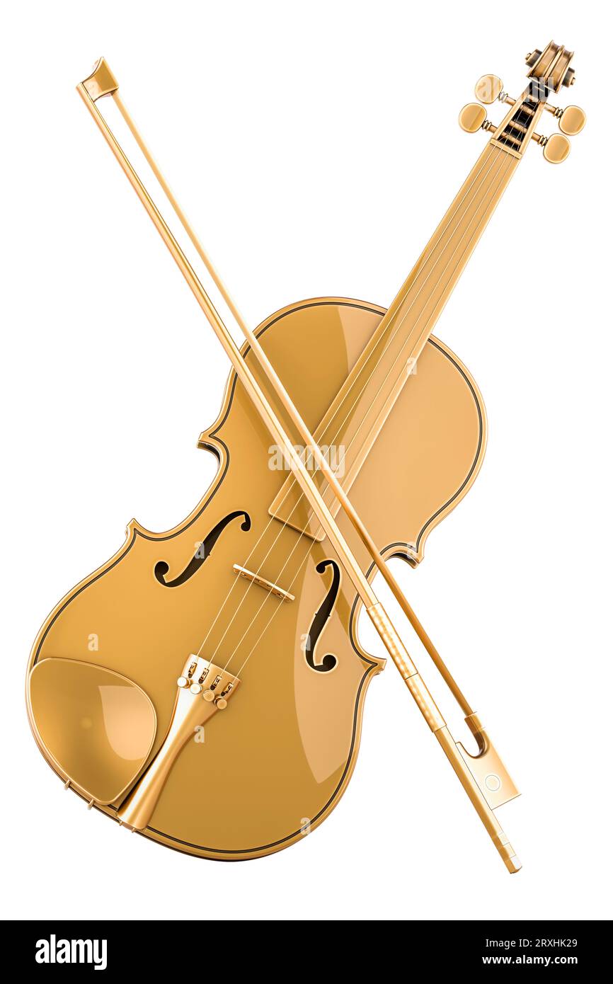 Golden violin, 3D rendering isolated on white background Stock Photo ...