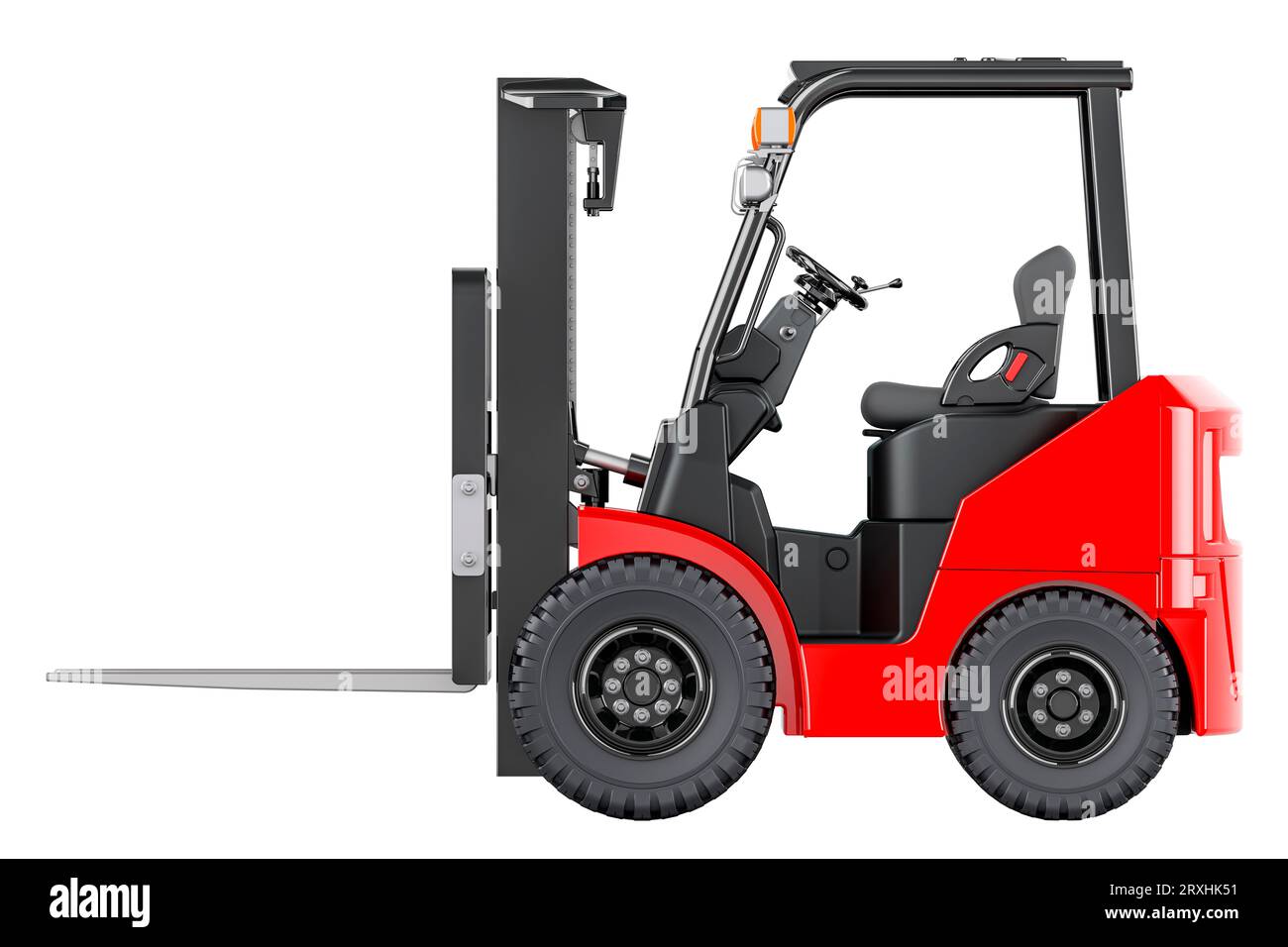 Warehouse Forklift Truck, side view. 3D rendering isolated on white ...