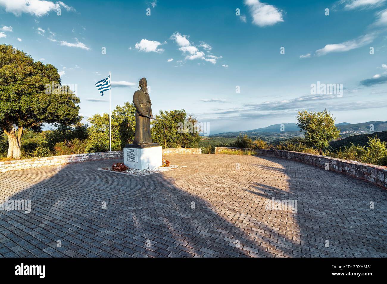 Statue of Papaflessas at the historical old village Maniaki in Messenia ...