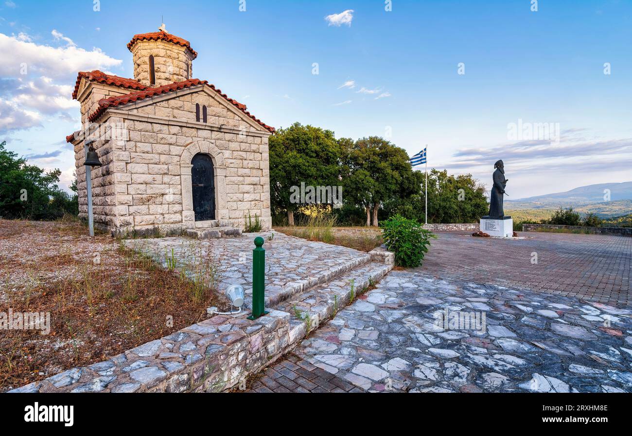 Statue of Papaflessas at the historical old village Maniaki in Messenia ...