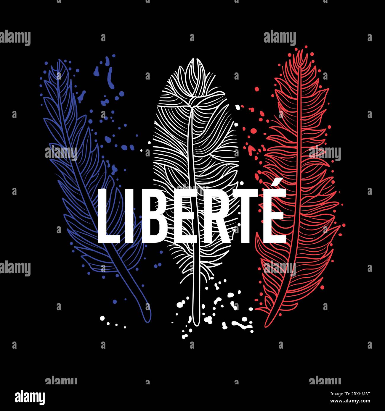 Liberte. T-shirt design with three feathers in the colors of the French ...