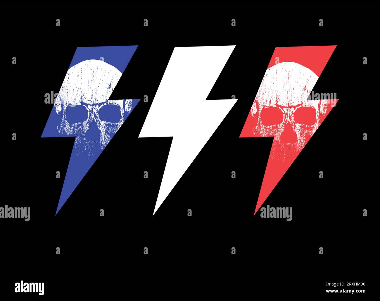 T-shirt design of three thunder symbols with the colors blue, white and ...