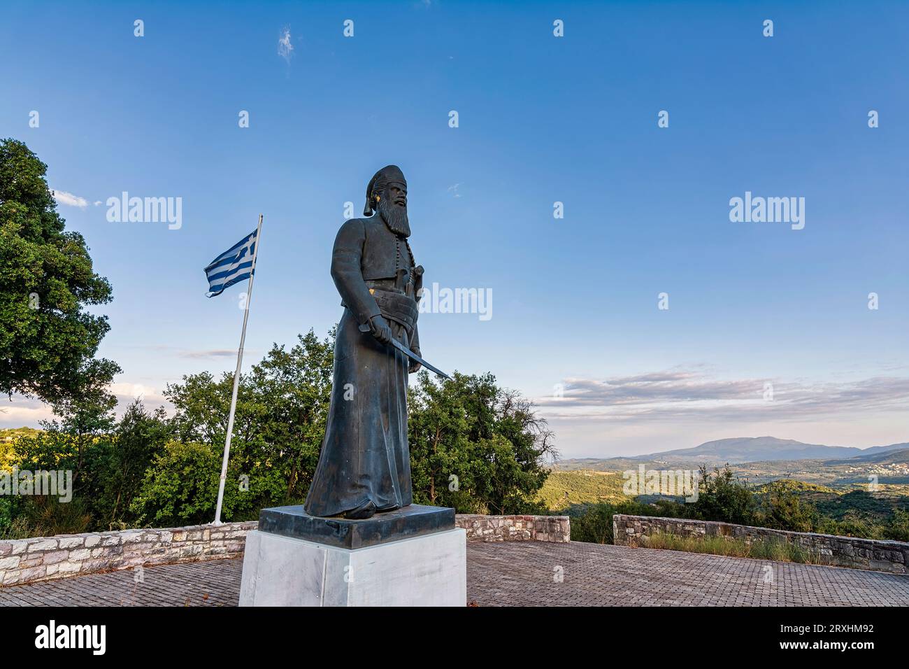 Statue of Papaflessas at the historical old village Maniaki in Messenia ...