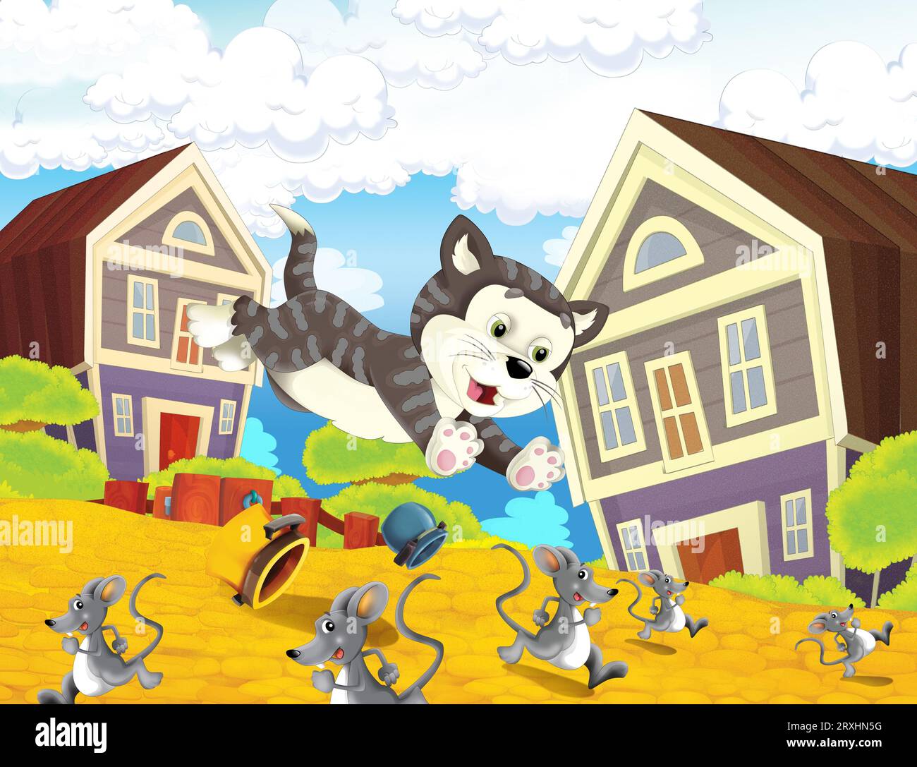 The farm - happy illustration for children - chase scene - cat chasing ...