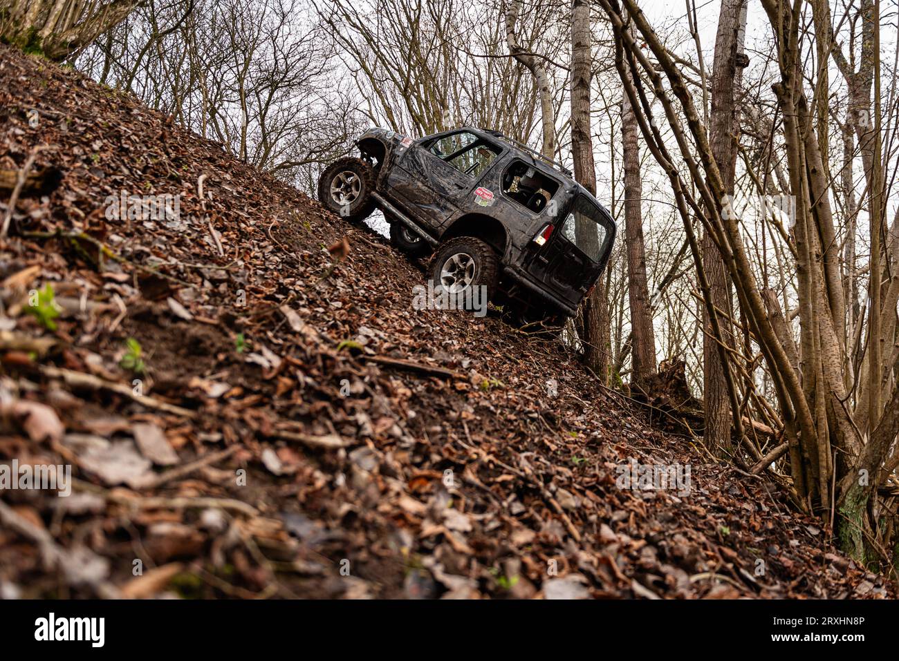 4x4 off-road rally, rally car overcoming obstacles Stock Photo - Alamy