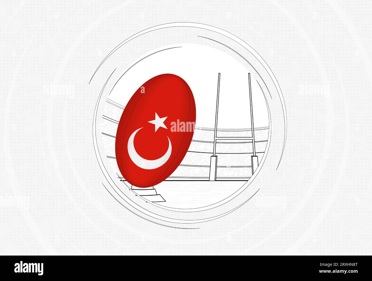 Turkey flag on rugby ball, lined circle rugby icon with ball in a ...