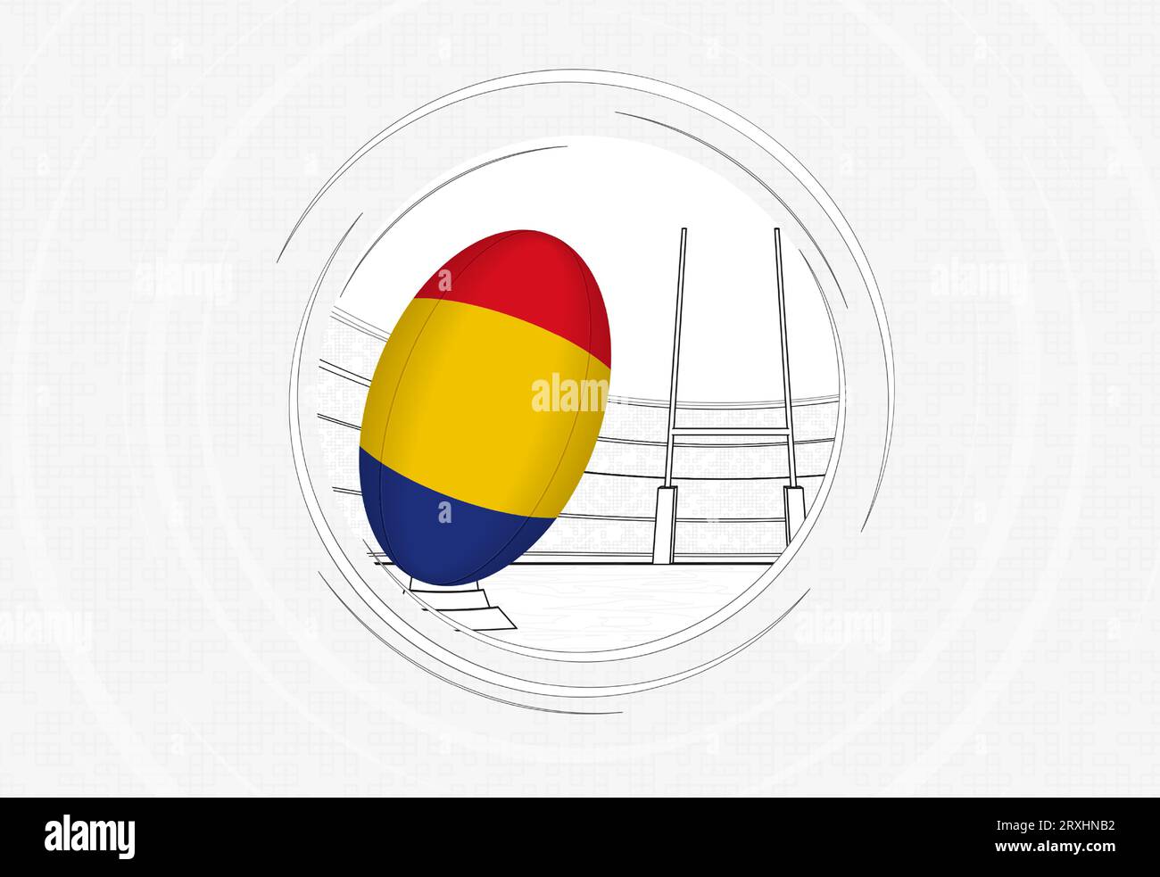 Romania flag on rugby ball, lined circle rugby icon with ball in a ...