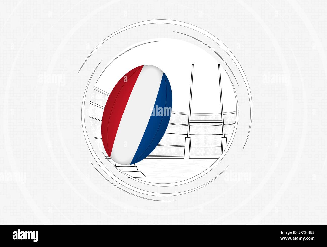 Netherlands flag on rugby ball, lined circle rugby icon with ball in a ...