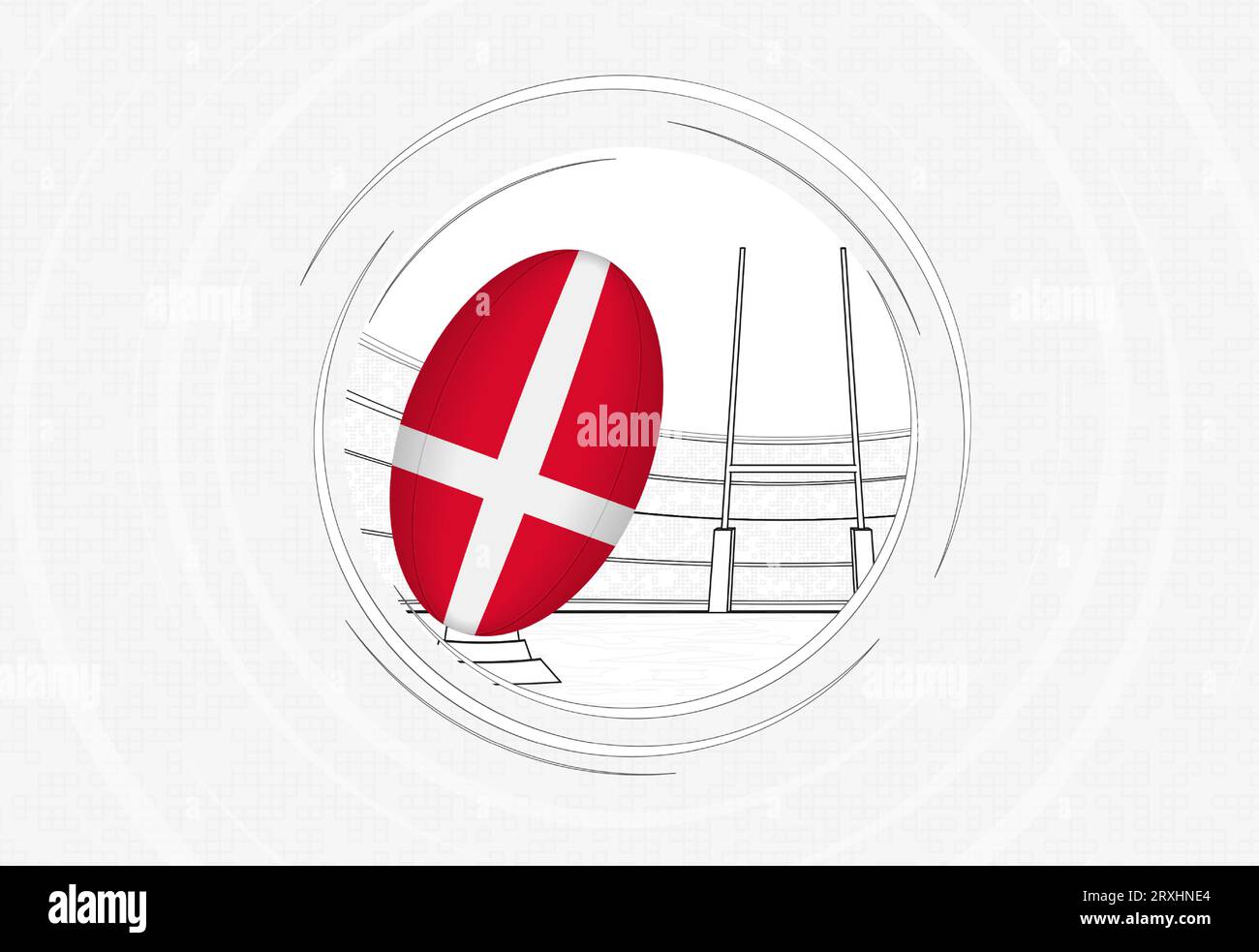 Denmark flag on rugby ball, lined circle rugby icon with ball in a ...