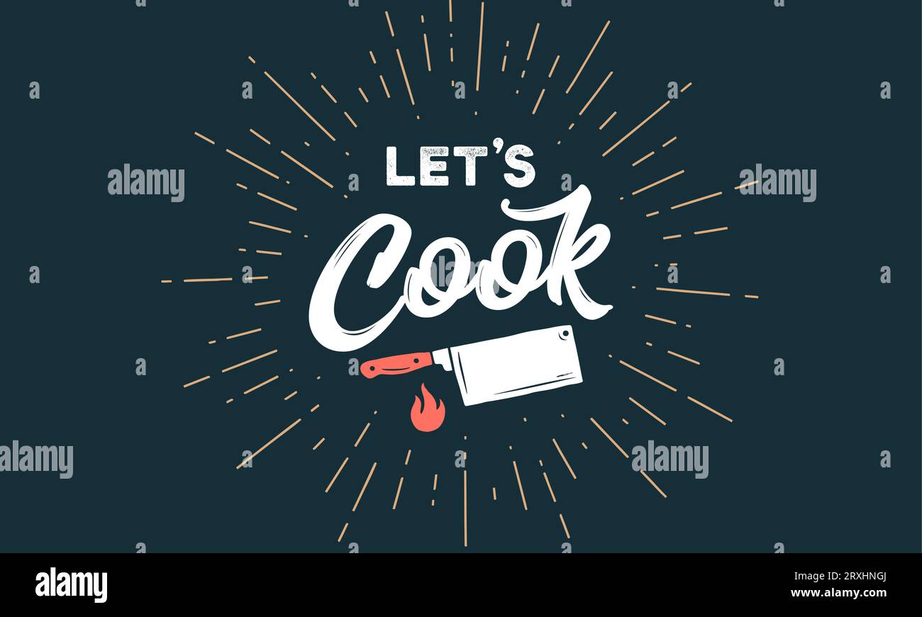 Lettering Lets Cook. Kitchen wall decor, poster, sign, quote. Poster ...