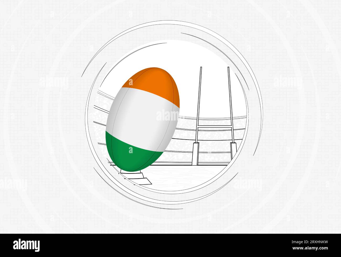 Ireland flag on rugby ball, lined circle rugby icon with ball in a ...