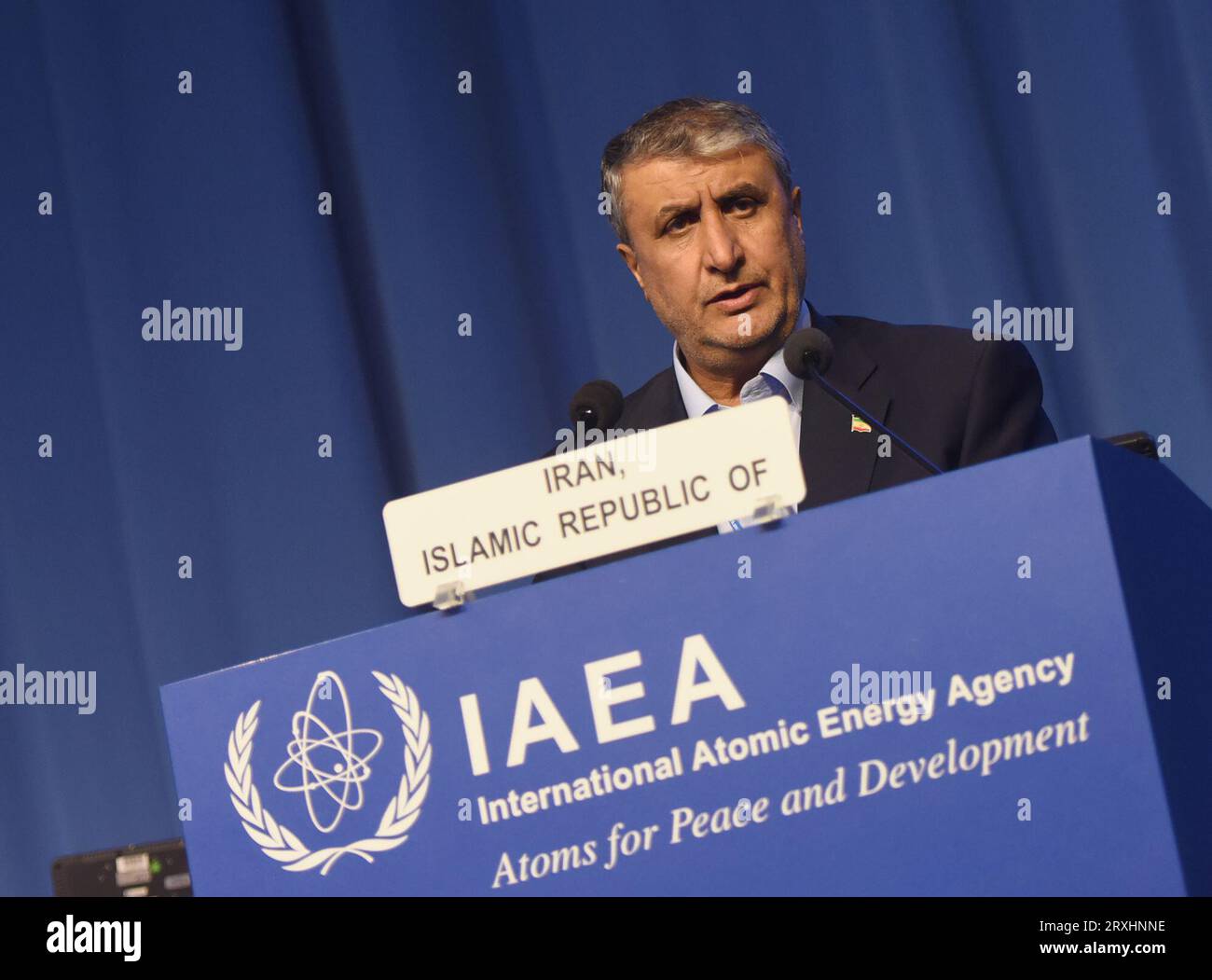 Vienna, Austria. 25th Sep, 2023. President of the Atomic Energy Organization of Iran (AEOI ...