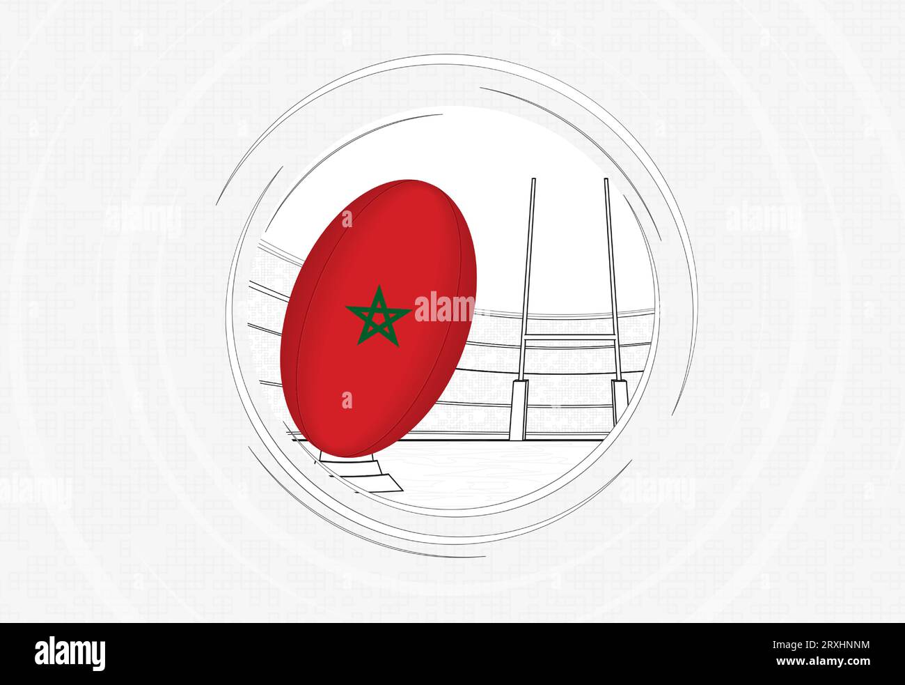 Morocco flag on rugby ball, lined circle rugby icon with ball in a ...