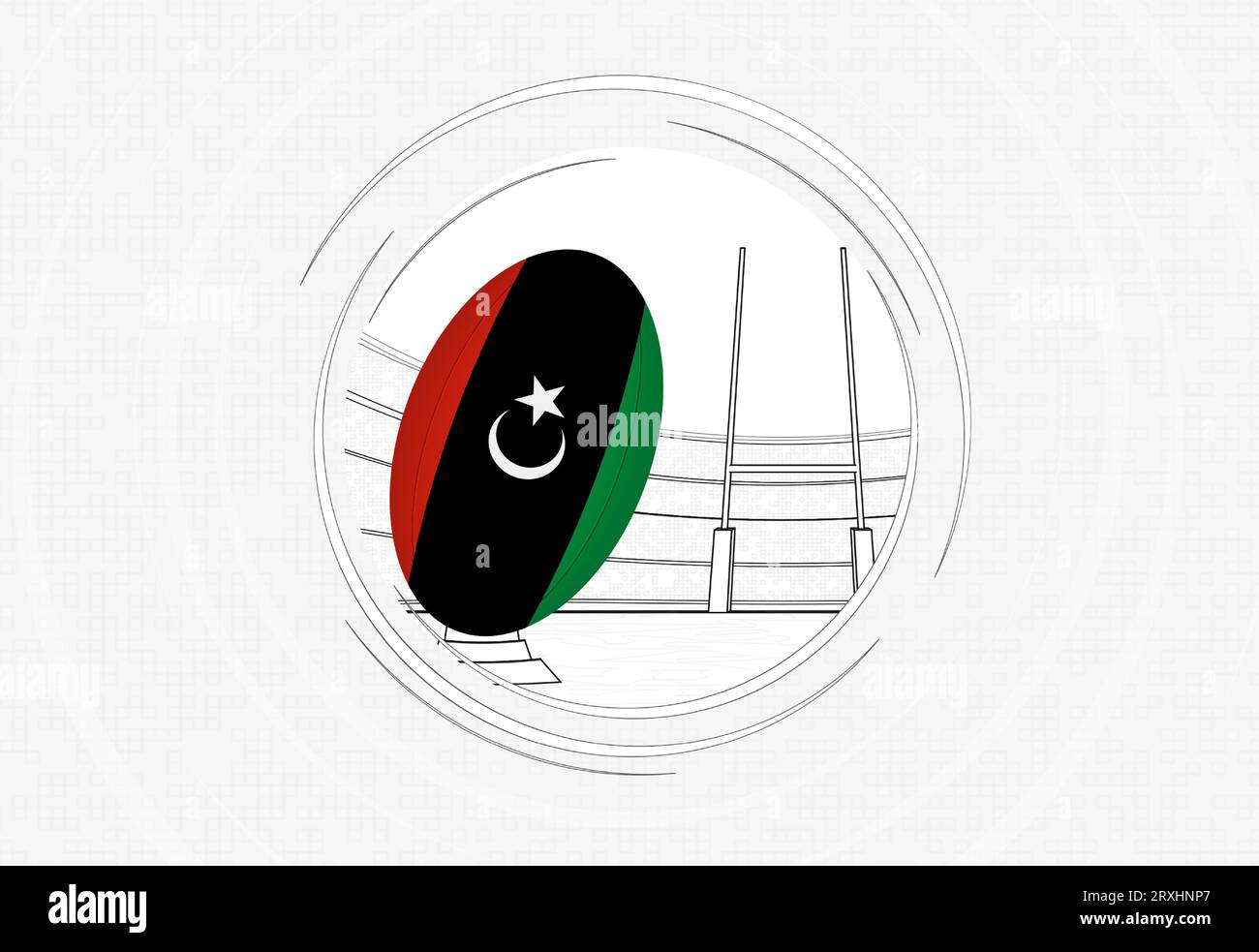 Libya flag on rugby ball, lined circle rugby icon with ball in a ...