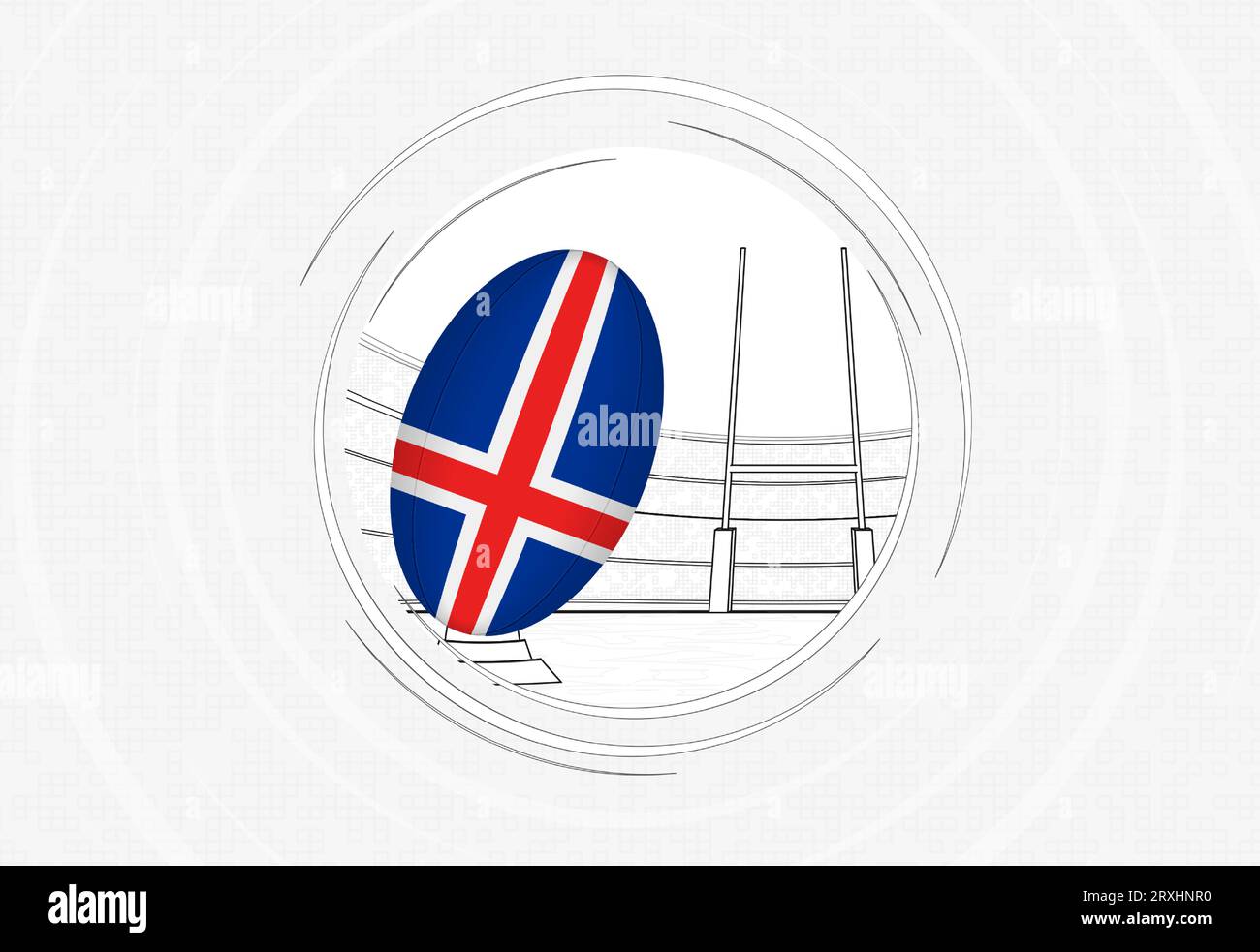 Iceland flag on rugby ball, lined circle rugby icon with ball in a ...