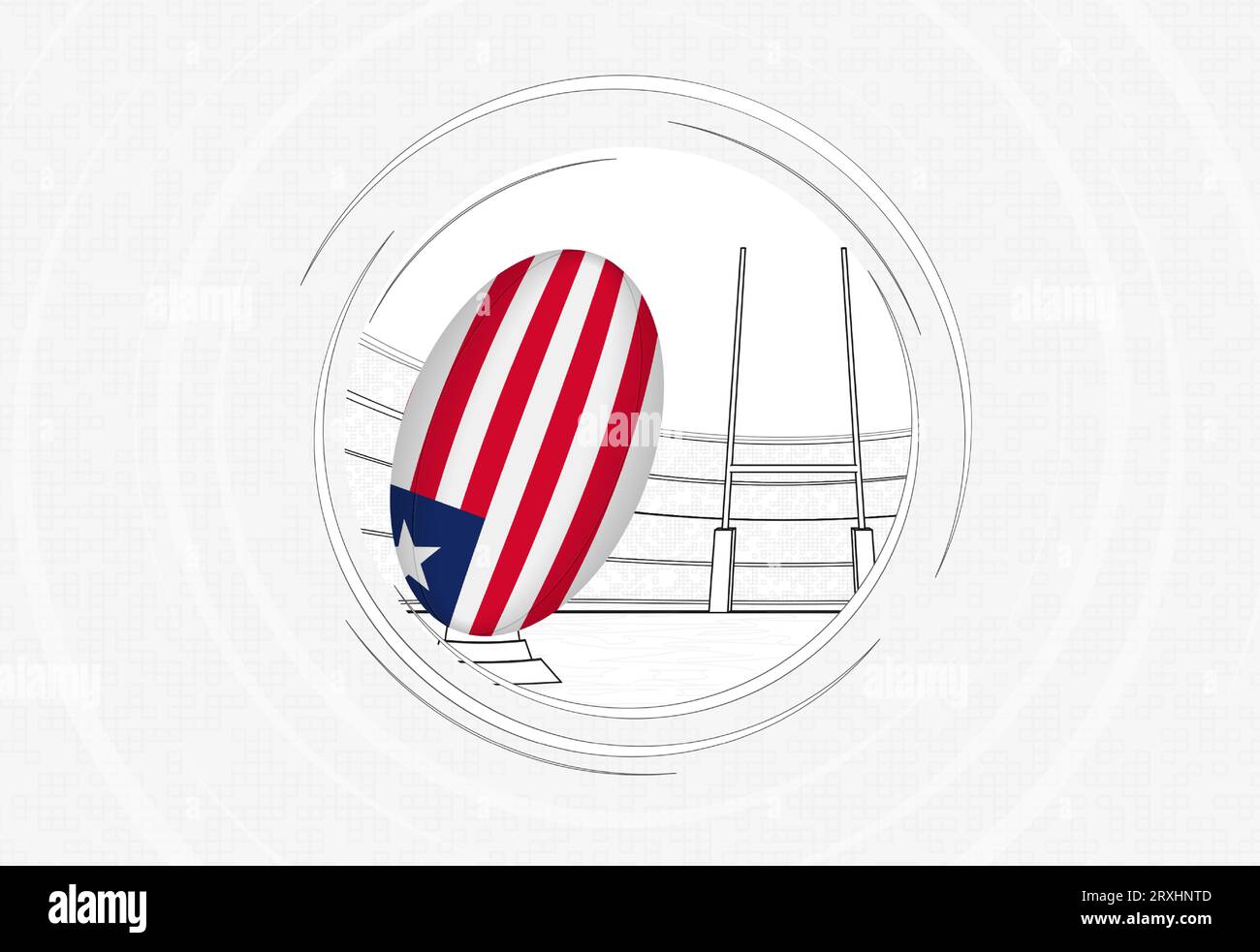 Liberia flag on rugby ball, lined circle rugby icon with ball in a ...