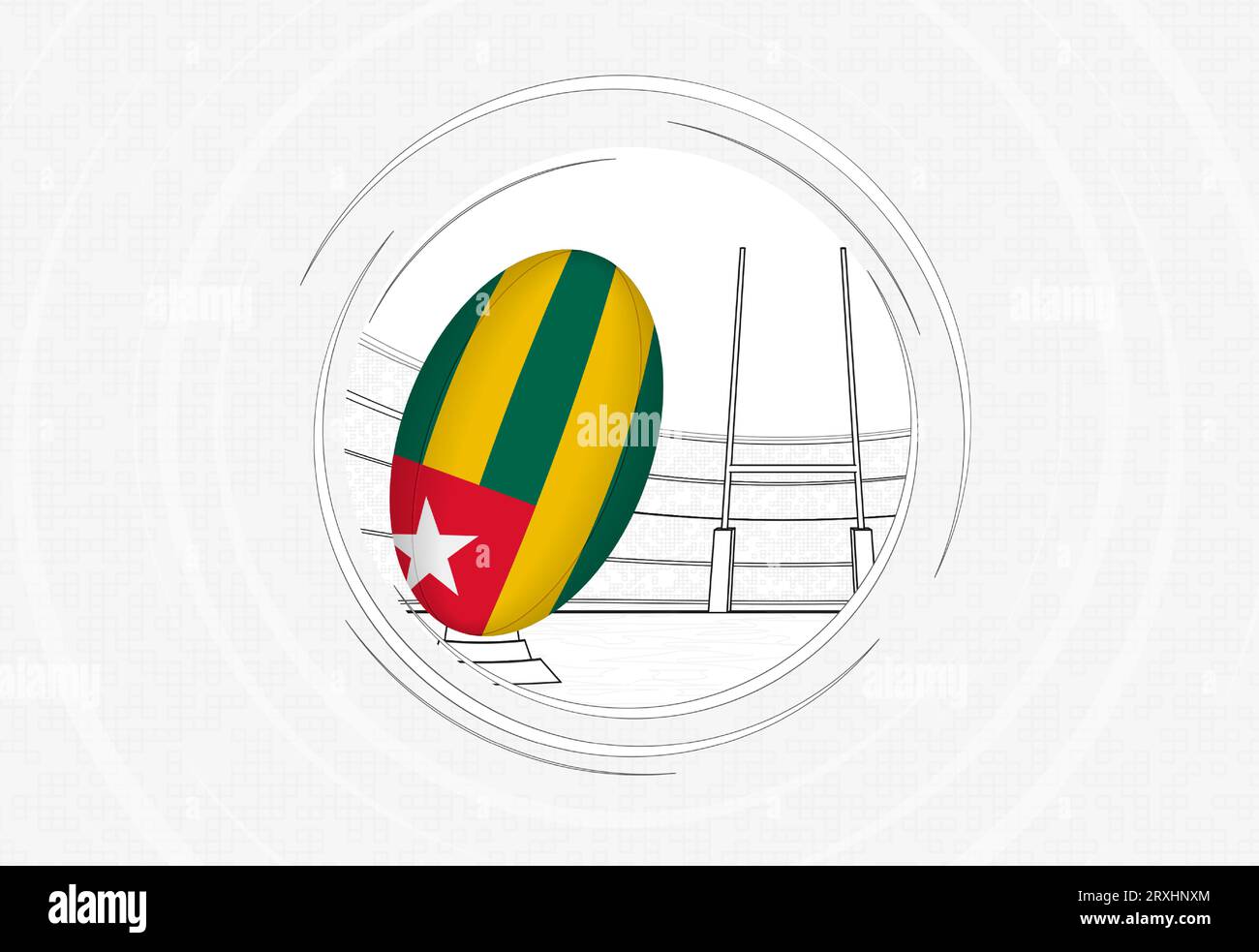 Togo flag on rugby ball, lined circle rugby icon with ball in a crowded ...