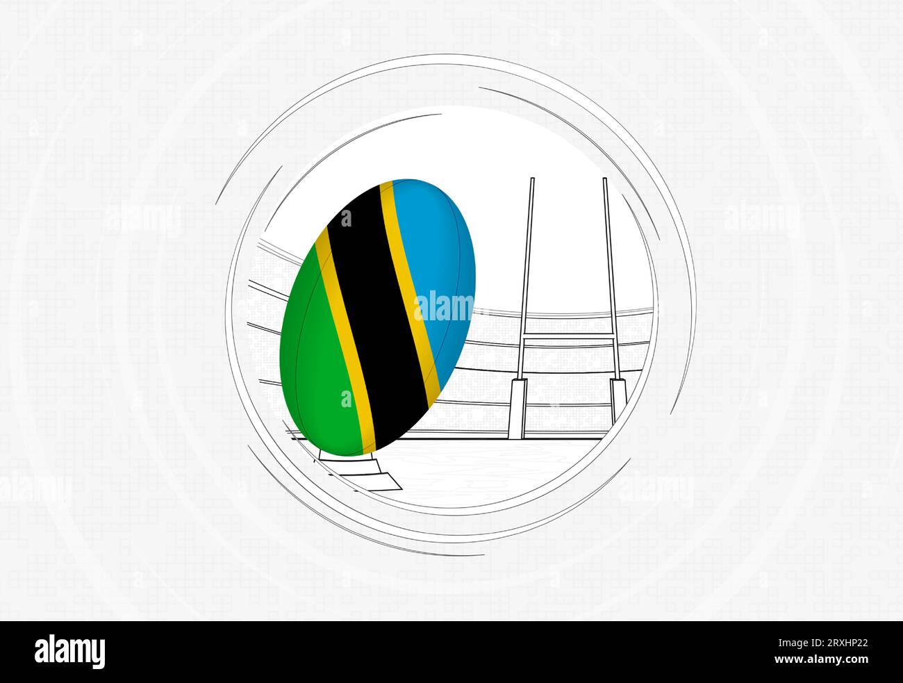 Tanzania flag on rugby ball, lined circle rugby icon with ball in a ...