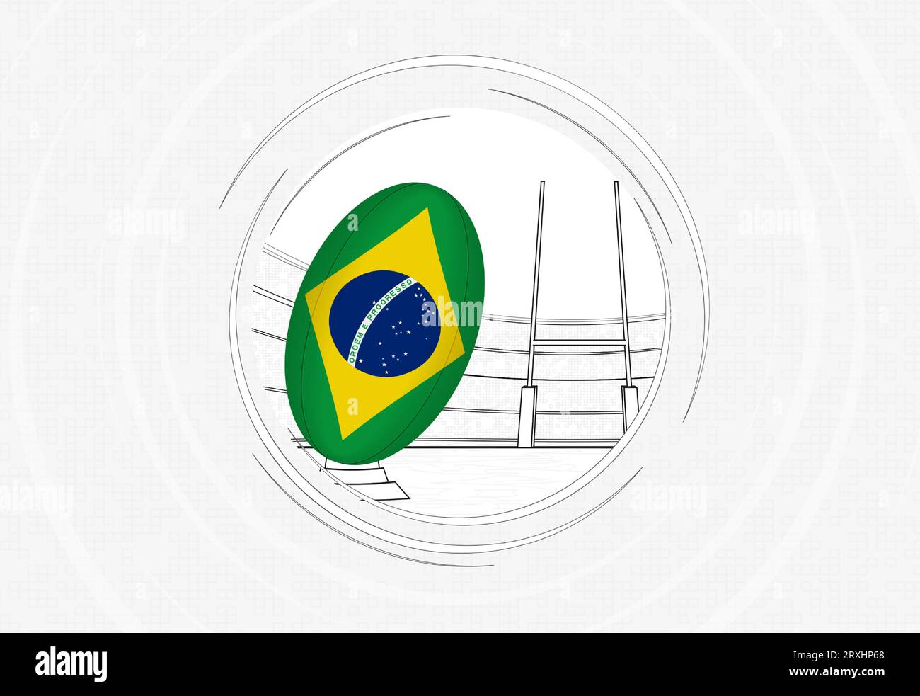Brazil flag on rugby ball, lined circle rugby icon with ball in a ...