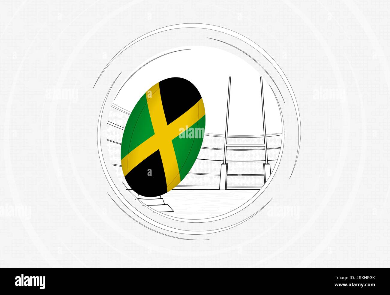 Jamaica flag on rugby ball, lined circle rugby icon with ball in a ...