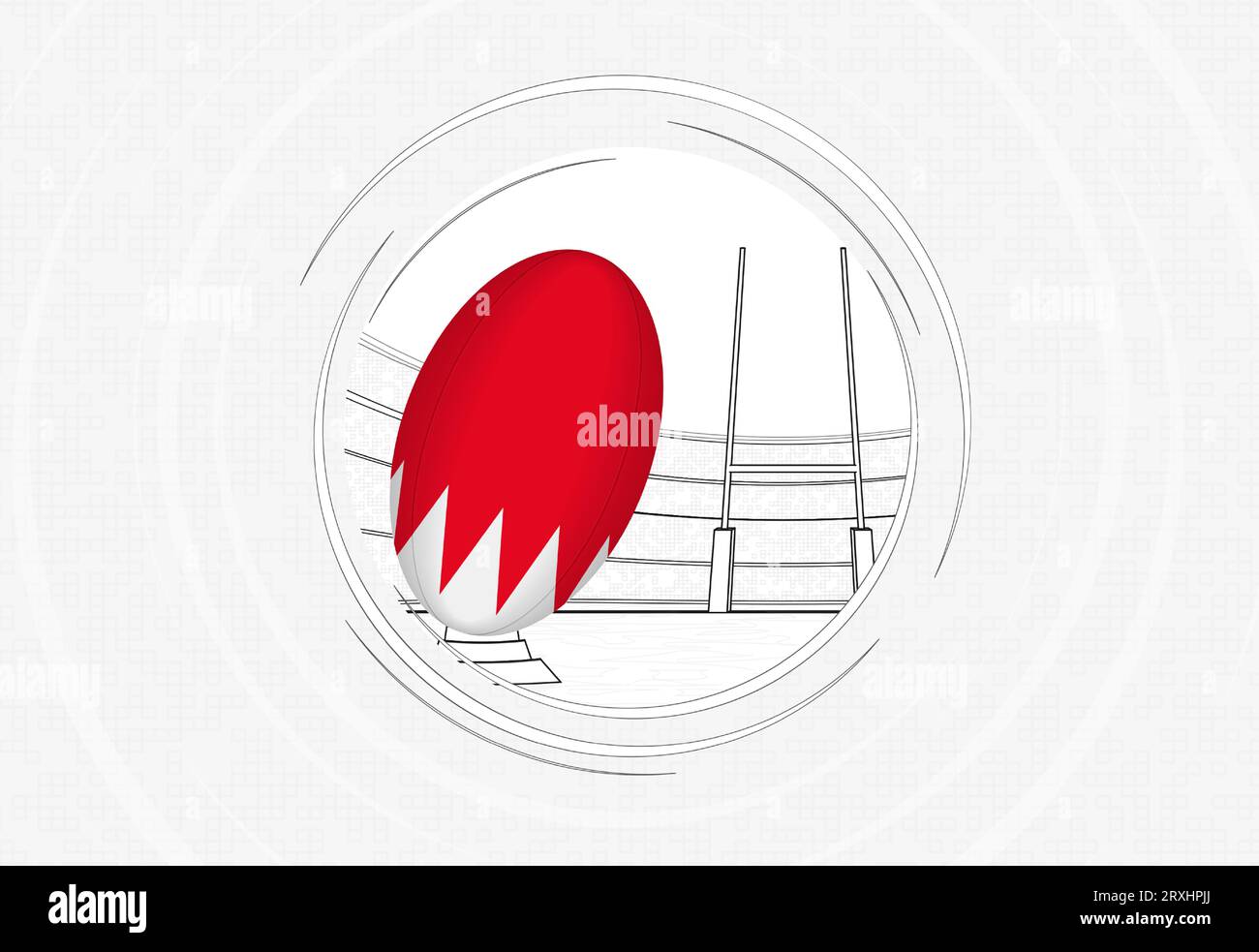 Bahrain flag on rugby ball, lined circle rugby icon with ball in a ...
