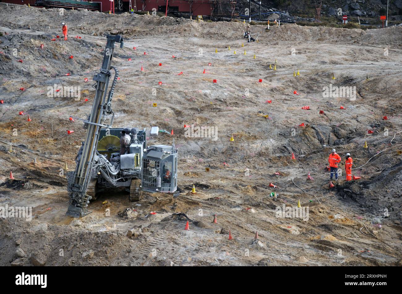 Drilling machine preparing for a blasting session at an open cast coal ...